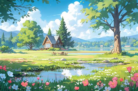 美好的夏天蓝天白云森林卡通插画插画图片下载 正版图片402496454 摄图网