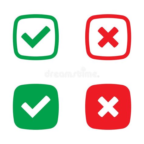 Green Tick And Red Cross Checkmarks In Flat Icons Yes Or No Symbol Approved Or Rejected Icon