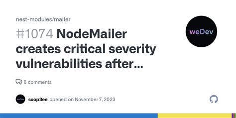 Nodemailer Creates Critical Severity Vulnerabilities After Install · Issue 1074 · Nest Modules