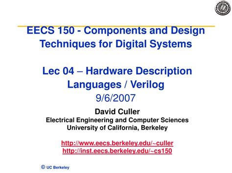 Ppt Eecs 150 Components And Design Techniques For Digital Systems Lec 04 Hardware