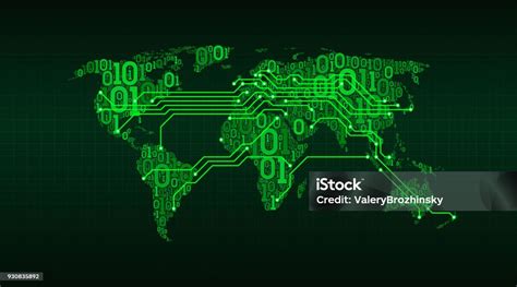 그리드 배경 인쇄 회로 기판의 형태로 도시 사이 연결에 디지털 이진 코드에서 추상 세계 지도 잘 조직 계층 0명에 대한 스톡 벡터 아트 및 기타 이미지 Istock