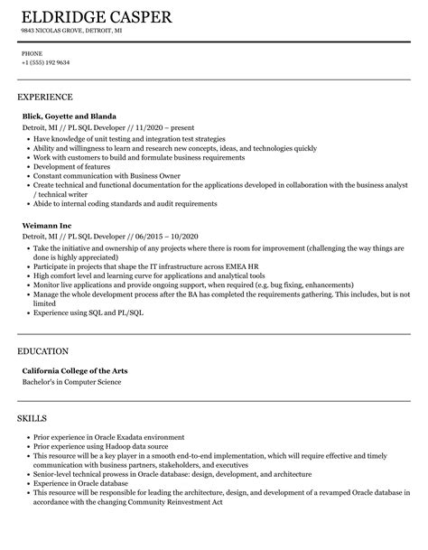 Pl Sql Developer Resume Samples Velvet Jobs