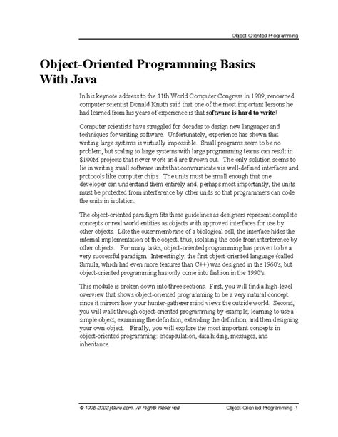 Ooprog With Java Notes © 1996 2003 Jguru All Rights Reserved Object Oriented Programming