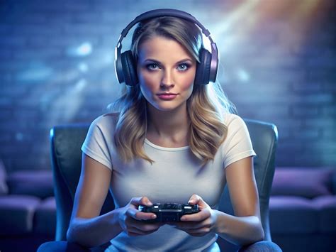 Premium Photo A Focused Gamer Girl Wearing Headphones And Holding A