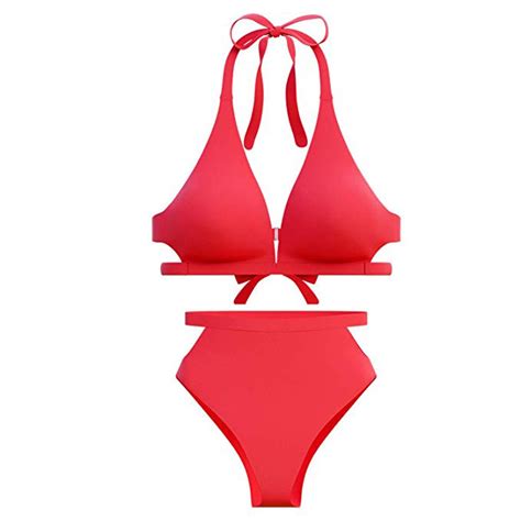 2019 Women High Waisted Swimsuits Bikini High Rise Cutout Bottom V Neck