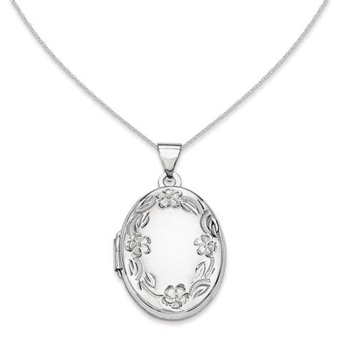 Oval Floral Locket In 14k White Gold Lockets Necklaces Zales