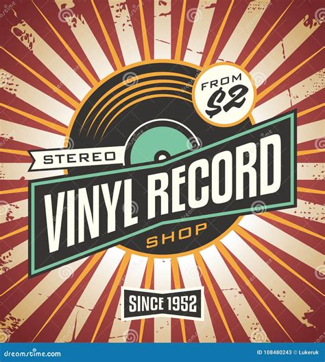 Vinyl Record Shop Retro Sign Design Stock Vector Illustration Of