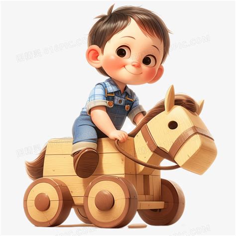卡通风小男孩骑木马免抠元素图片免费下载 Png素材 编号vr7imq2q9 图精灵