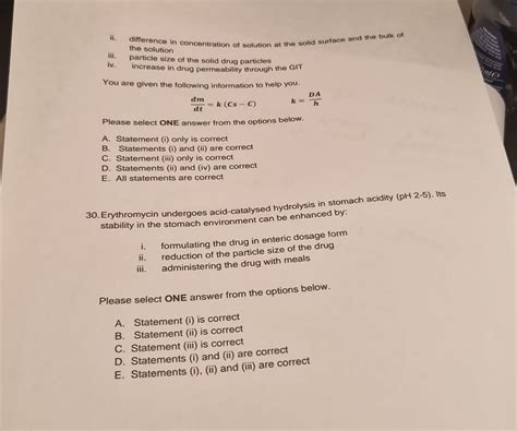 Solved Ii Difference In Concentration Of Solution At The Chegg