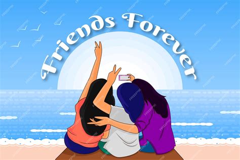 행복한 우정의 날 친구 영원히 일러스트 배경 무료 다운로드 프리미엄 벡터