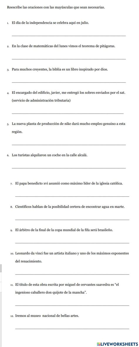 Pdf Online Exercise Mayúsculas Live Worksheets