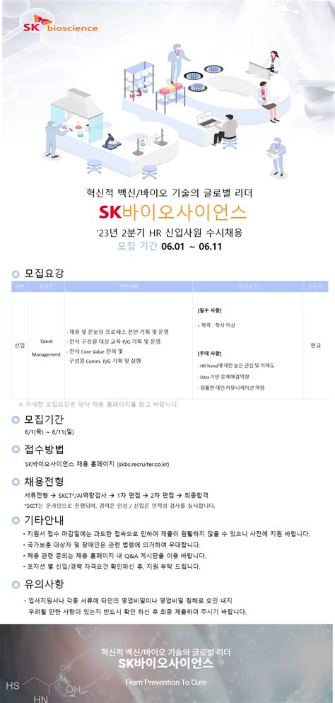 Sk바이오사이언스 채용공고 23년 2분기 Hr 신입사원 수시채용 2023년 채용