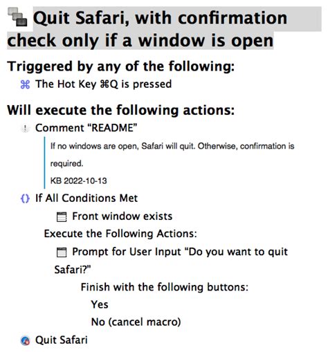 Quit Safari With Confirmation Check Only If A Window Is Open Macro Macro Library Keyboard