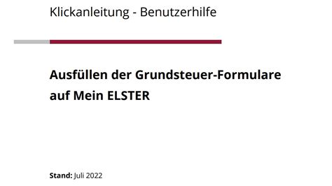 Ausfüllen der Grundsteuer Formulare auf Mein ELSTER Handbuch im PDF