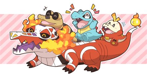 Totodile Fuecoco Sandile Skeledirge And Fire Bird Pokemon Drawn