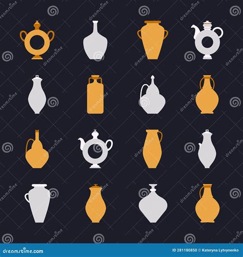 Vector Flat Illustration Set Various Vases For Drinking Stock Vector