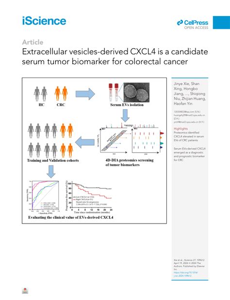 Pdf Extracellular Vesicles Derived Cxcl4 Is A Candidate Serum Tumor