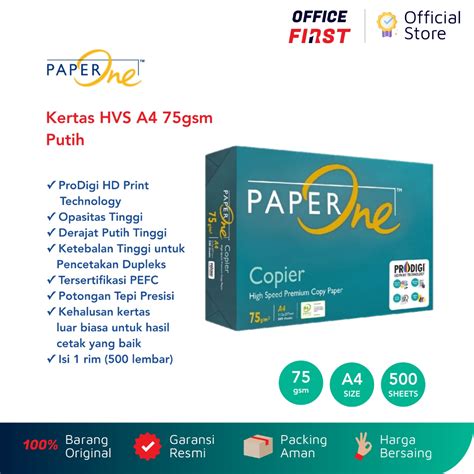 Jual PaperOne Kertas HVS A4 75gsm Putih 1 Rim 500 Lembar Paper One 75