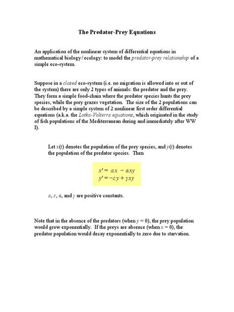 Notes Predator Prey Pdf Pdf Mathematical Analysis Theoretical Physics