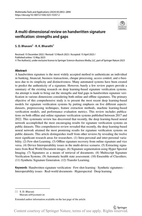 A Multi Dimensional Review On Handwritten Signature Verification