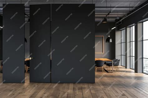 Blank Black Partition With Place For Advertising Poster Or Logo In