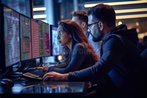 Data Scientists Looking At Screens With Data Visualisation Ai Researcher Analyzing And