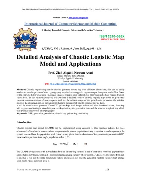 pdf detailed analysis of chaotic logistic map model and applications
