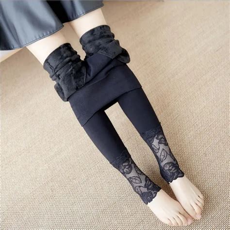 270g Plus Velvet Thicken Lace Footless Warm Plus Size Black Winter