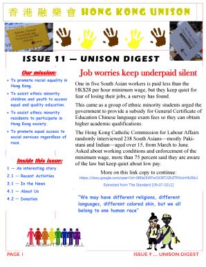 Fillable Online Unison Org Hong Kong Unison ISSUE 11 UNISON DIGEST Our