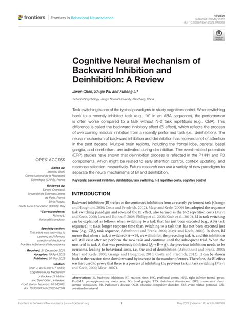PDF Cognitive Neural Mechanism Of Backward Inhibition And