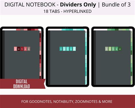 Digital Notebook Tabs Bundle Digital Notebook Dividers Goodnotes Notebook For Ipad