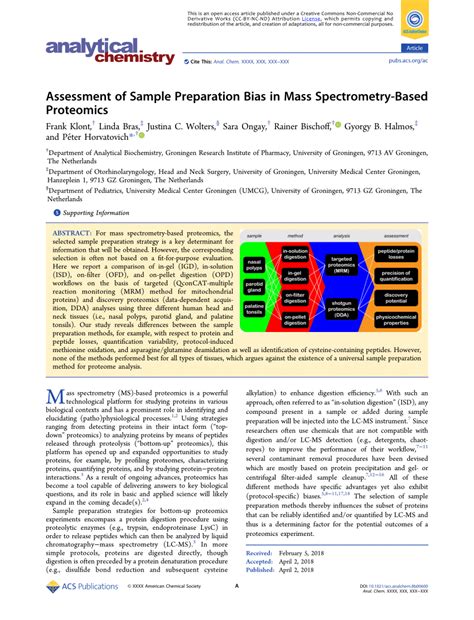 Pdf Assessment Of Sample Preparation Bias In Mass Spectrometry Based