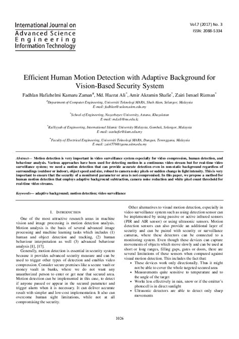 pdf efficient human motion detection with adaptive background for
