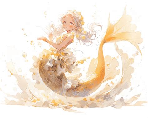 Premium Photo Anime Style Illustration Of A Mermaid With A Golden