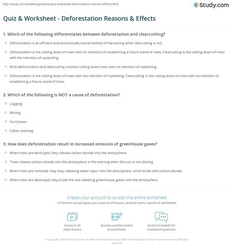 Quiz And Worksheet Deforestation Reasons And Effects