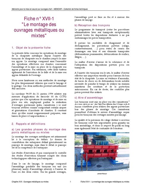 Fiche N° Xvii 1 Le Montage Des Ouvrages Métalliques Ou Mixtes Pdf