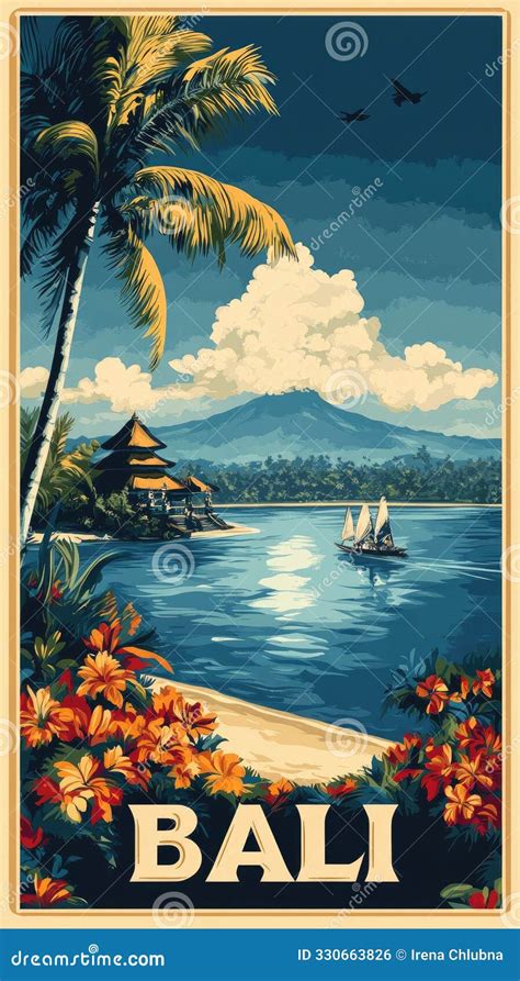 Vintage Style Travel Poster With Text Bali T Shirt Design Stock