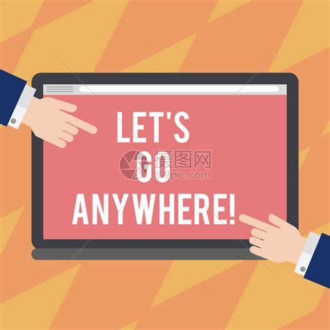 显示letsgoanywhere的文字符号概念照片要求展示去新地方与陌生人见面胡分析双方的手指向空白彩色高清图片下载 正版图片