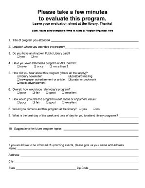 Printable Program Evaluation Form Templates Fillable Samples In PDF Word To Download