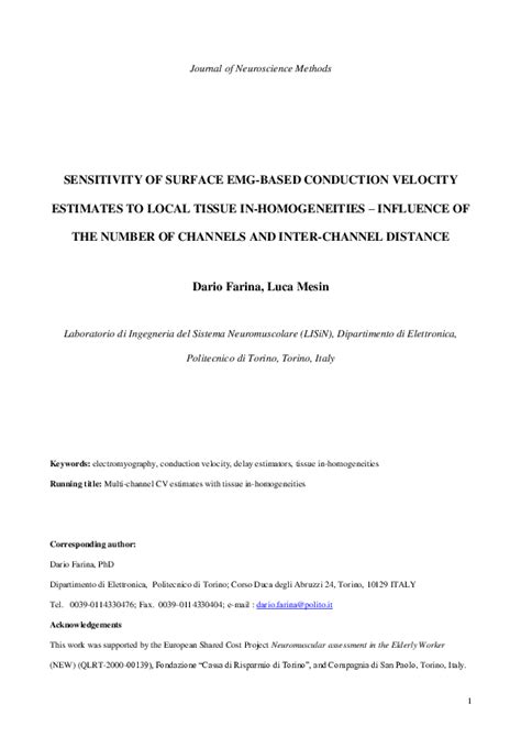 Pdf Sensitivity Of Surface Emg Based Conduction Velocity Estimates To Local Tissue In