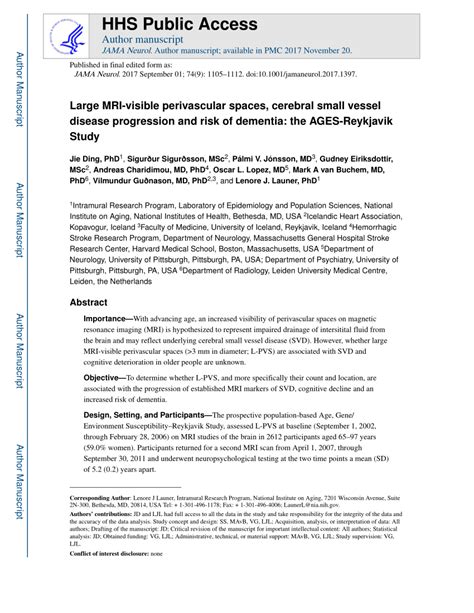 Pdf Large Perivascular Spaces Visible On Magnetic Resonance Imaging Cerebral Small Vessel