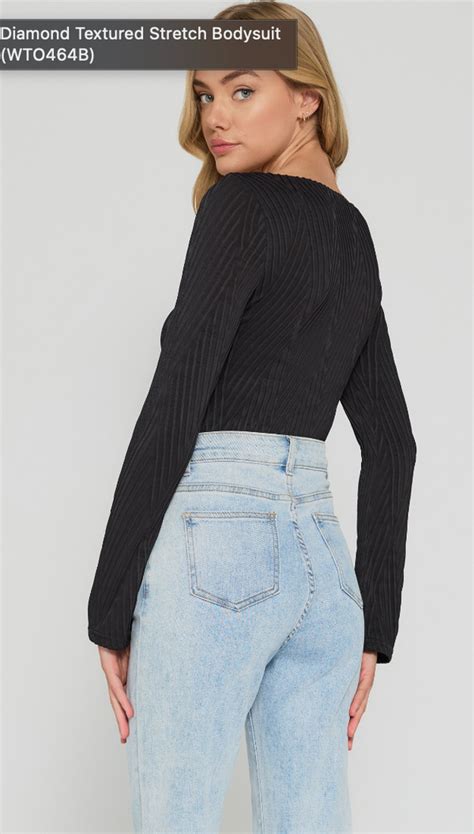 Diamond Textured Stretch Bodysuit Black Jorgiakate Clothing