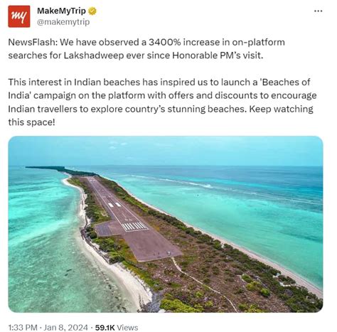 Maldives Row MakeMyTrip Claims 3 400 Jump In Searches For Lakshadweep