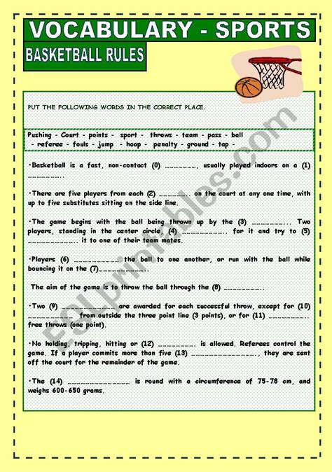 Sports Vocabulary Basketball Esl Worksheet By Jessicae