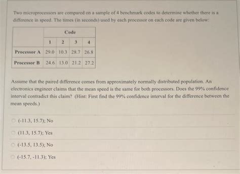 Solved Two Microprocessors Are Compared On A Sample Of 4 Chegg Com