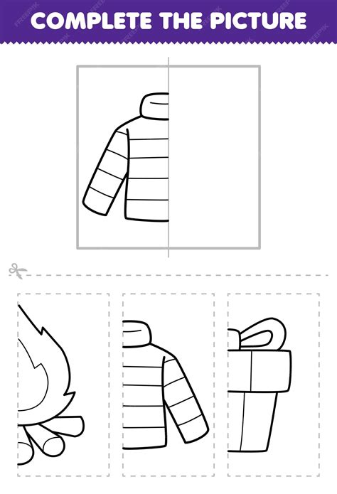 Образовательная игра для детей вырежьте и завершите изображение милого мультяшного жакета