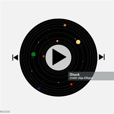 행성이 있는 비닐 레코드 아이콘이 있는 레코드는 음악을 재생하고 앞뒤로 재생하며 출판 및 인쇄를 위한 디스크의 음악 복고풍 일러스트레이션 축음기에 대한 스톡 벡터 아트 및