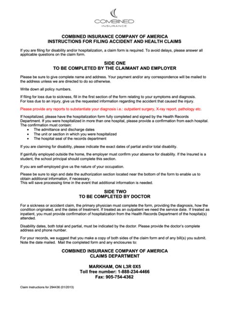 Combined Insurance Company Of America Instructions For Filing Accident