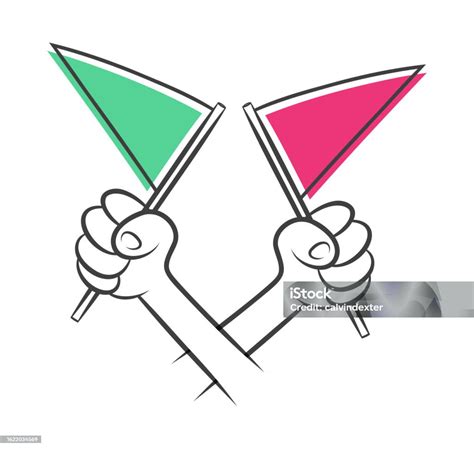 Human Hands Holding Red And Green Flags Stock Illustration Download
