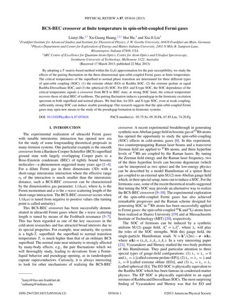 Pdf Bcs Bec Crossover At Finite Temperature In Spin Orbit Coupled